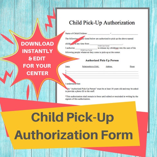 Child Pick-up Authorization Form Daycare or Child Care - Etsy
