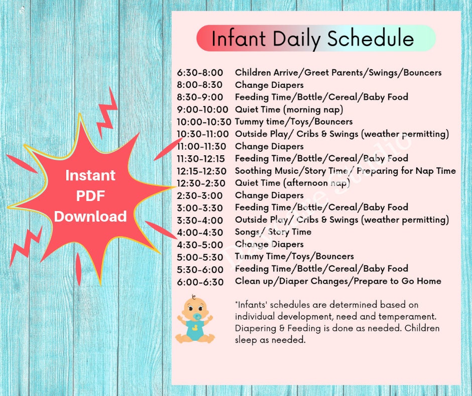 Daycare Daily Schedule Printable: Infant, Toddler, Preschool (PDF ...