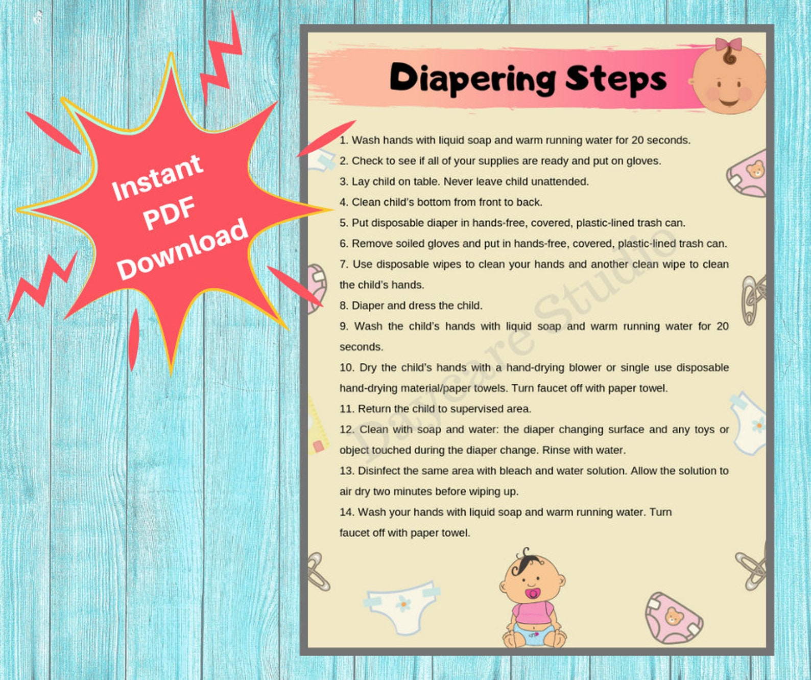 Diaper & Pull-up Changing Steps Guide for Daycare (PDF Download) - Etsy