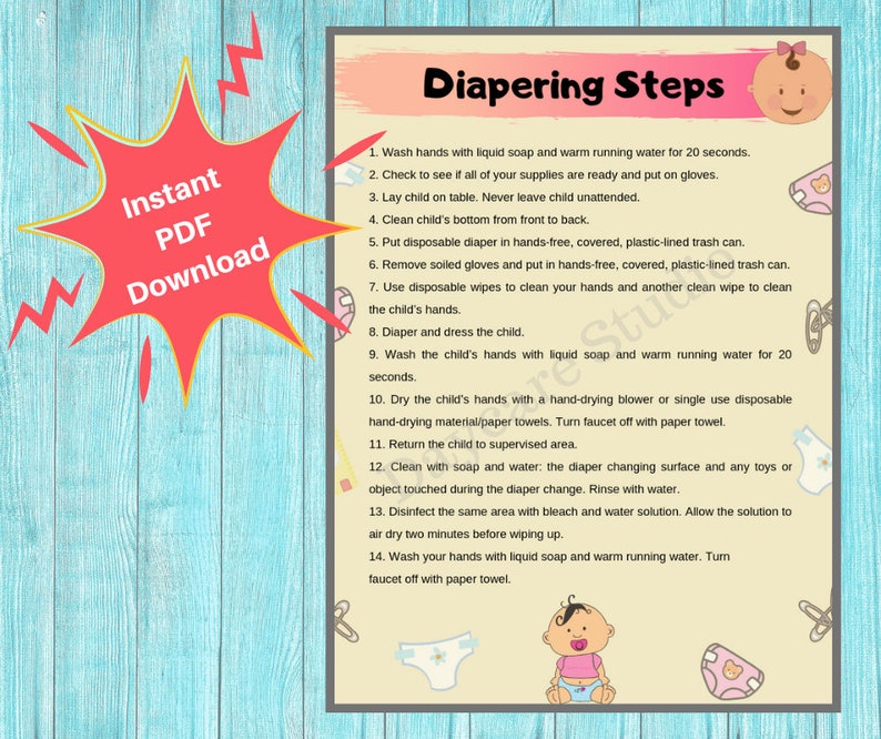 DIAPER CHANGING STEPS Daycare Printable Diapering Pull up Etsy