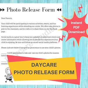 Daycare Photo Release Form: Social Media Permission (PDF Download) - Etsy