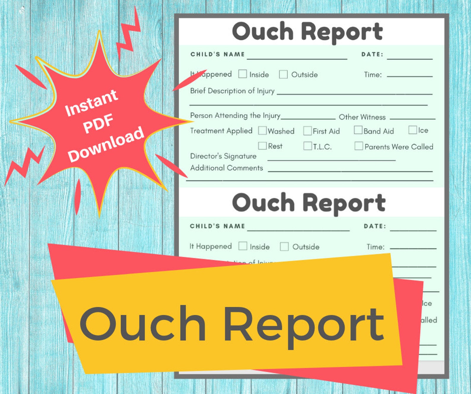 Child Incident Report: Daycare Ouch Report (PDF Printable) - Etsy