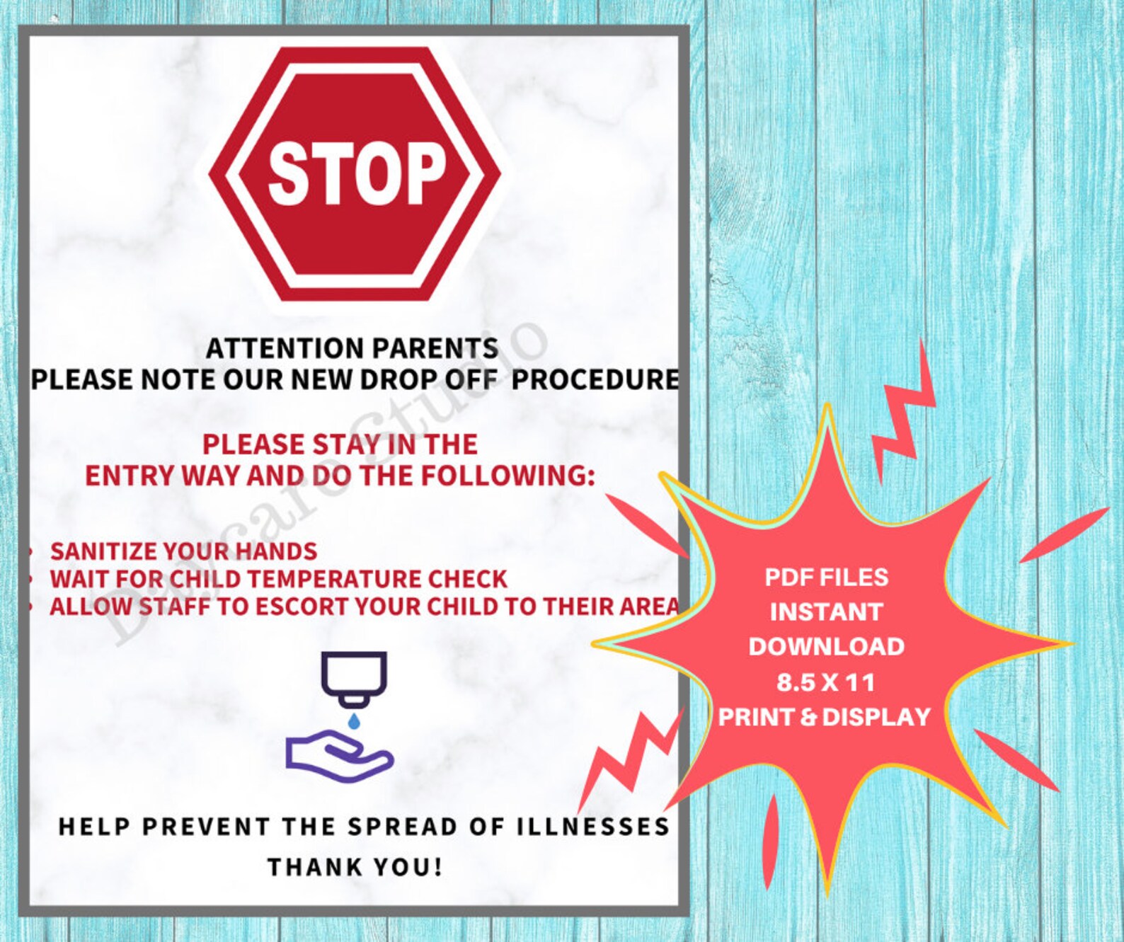 Daycare Drop off Policy Sign: Childcare Printable (PDF) - Etsy