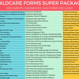 Daycare Forms SUPER Package-108 Forms/ Start Your Own Child Care Center ...