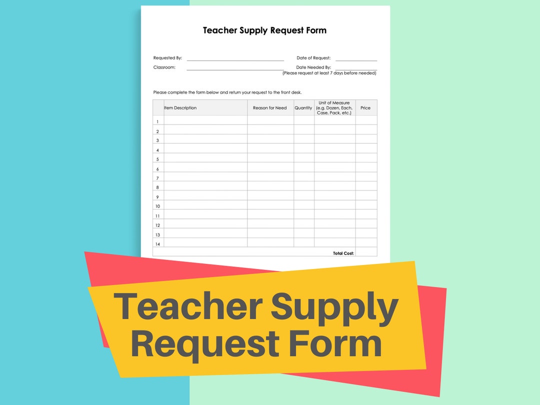 DAYCARE SUPPLY FORM/ Childcare Center Teacher Supply Request Form ...