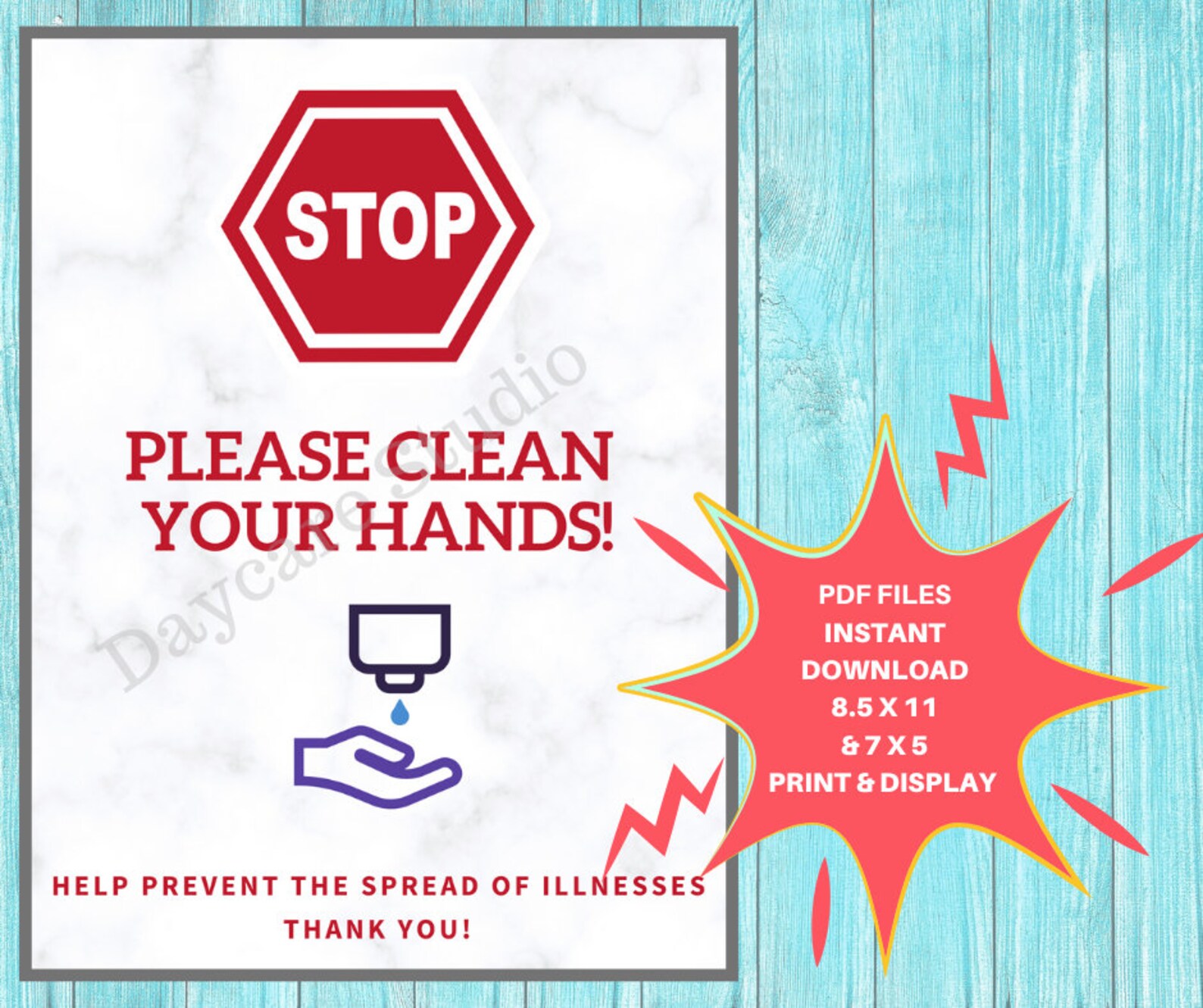 CLEAN YOUR HANDS - Daycare Printable Please Wash Your Hands Sign /clean ...