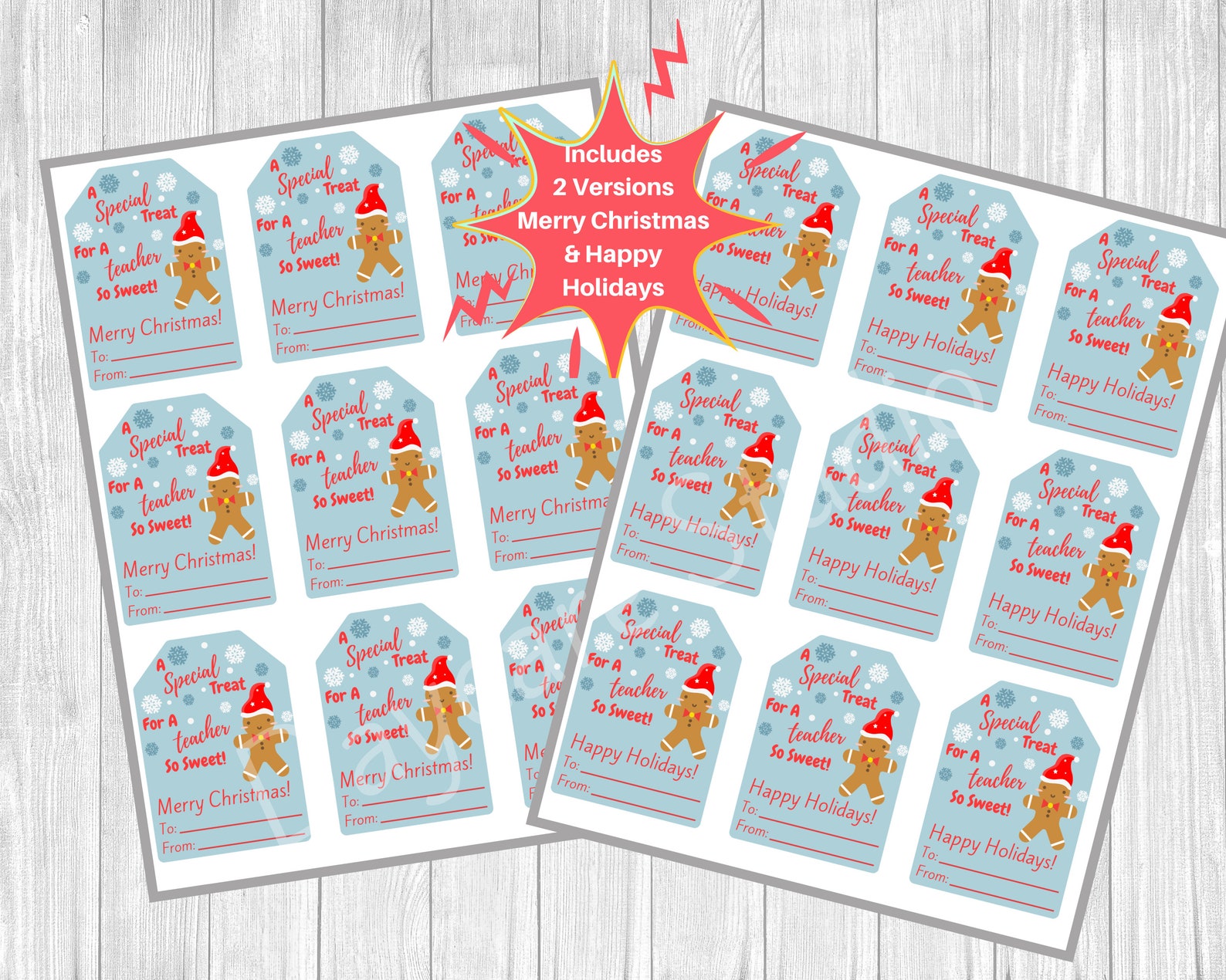 TEACHER GIFT TAGS / Printable Christmas Gingerbread Gift Tags - Etsy