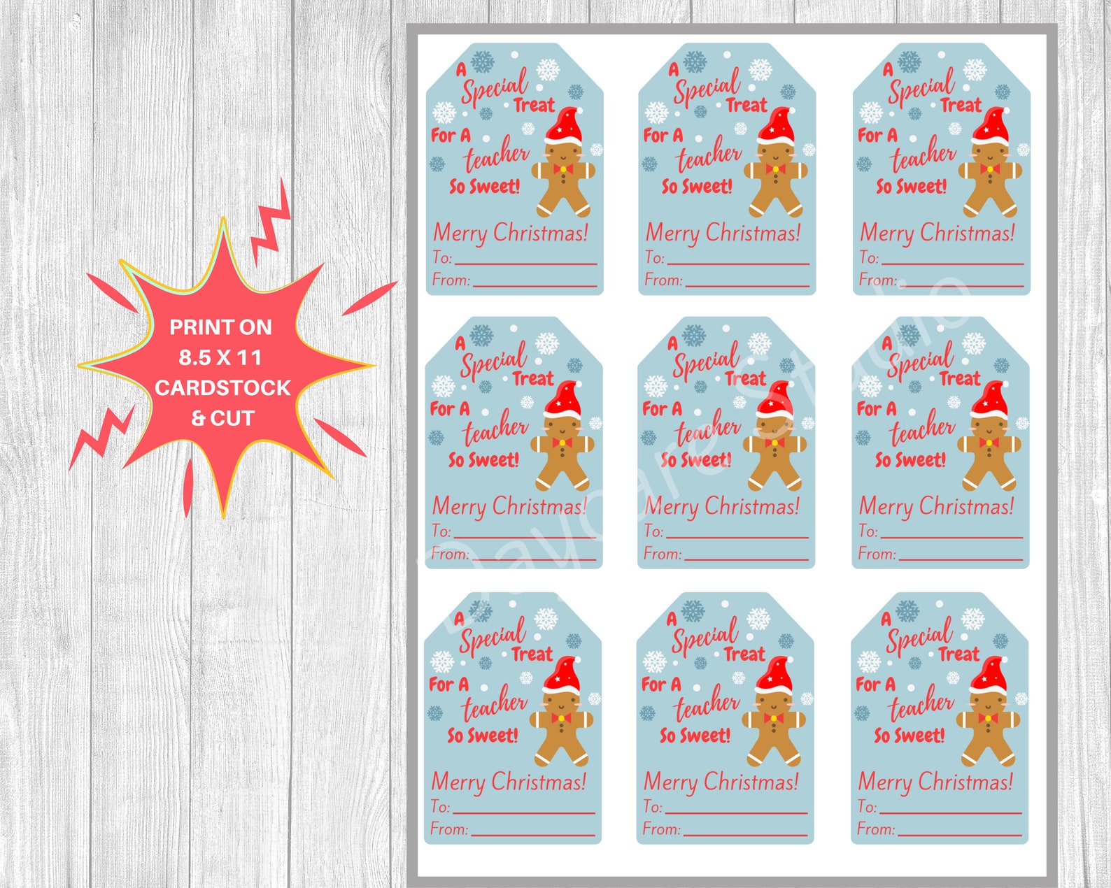 TEACHER GIFT TAGS / Printable Christmas Gingerbread Gift Tags - Etsy