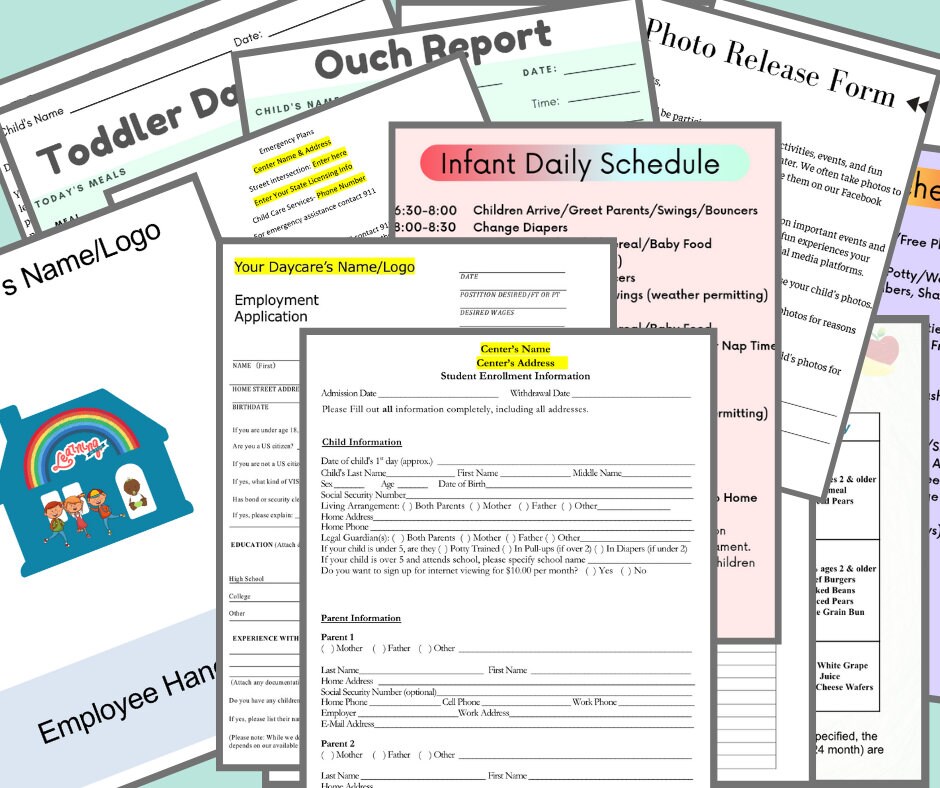 Daycare Forms Super Package: 108+ Printable Child Care Forms (digital ...