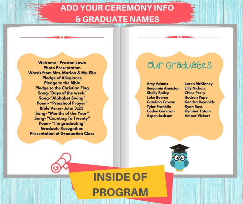 Preschool Graduation Program Pre k Ceremony Program Template Etsy