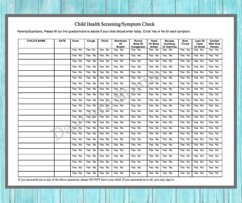 Health Screening Questions / Daycare Symptom Check Printable - Etsy