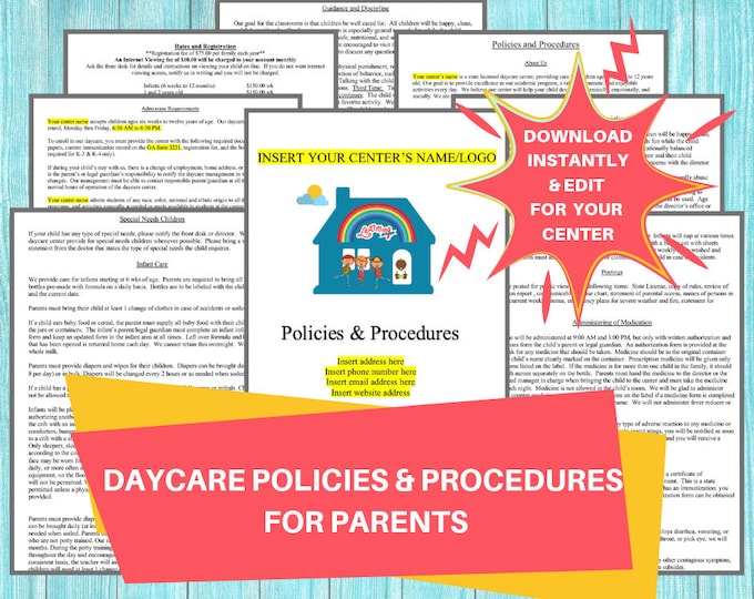 Editable DAYCARE PARENT HANDBOOK Word Doc, Policies & Procedures: in ...
