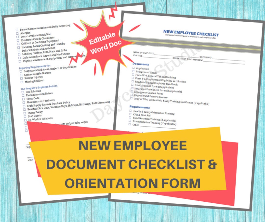DAYCARE EMPLOYEE ORIENTATION/ New Hire Document Checklist & Orientation ...