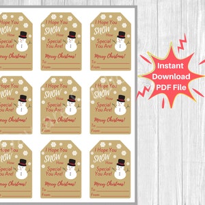 Christmas Gift Tags Printable / Holiday Snowman Gift Tags / Cookie and ...