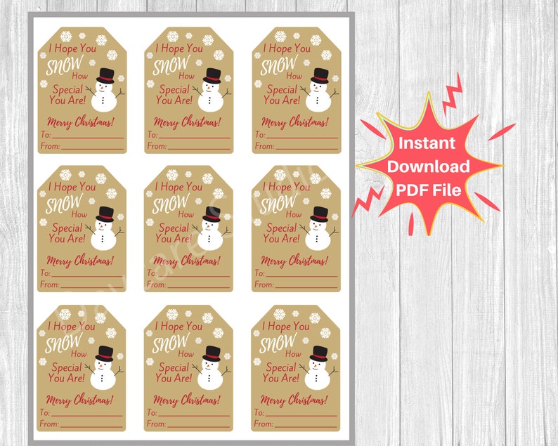 Christmas Gift Tags Printable / Holiday Snowman Gift Tags / Cookie and ...
