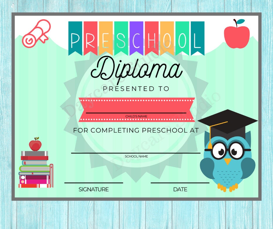 Preschool Diploma / Pre-k Graduation Award Certificate / Child Care ...