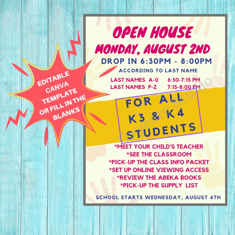 PRE-K ORIENTATION FLYER | Back to School Preschool Open House Flyer ...