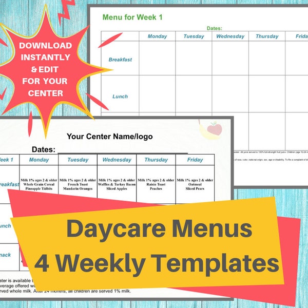 Daycare Menu Template - Etsy