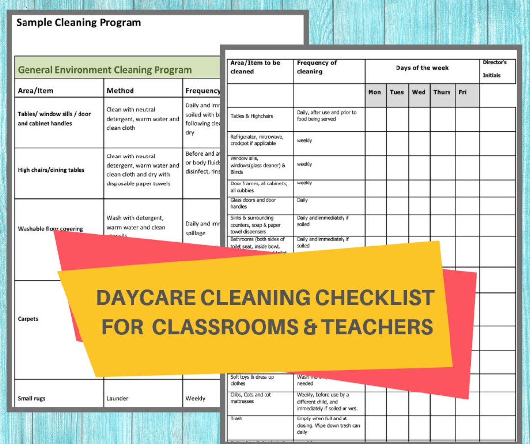 Daycare Cleaning Checklist: Editable Child Care Center Form (word ...