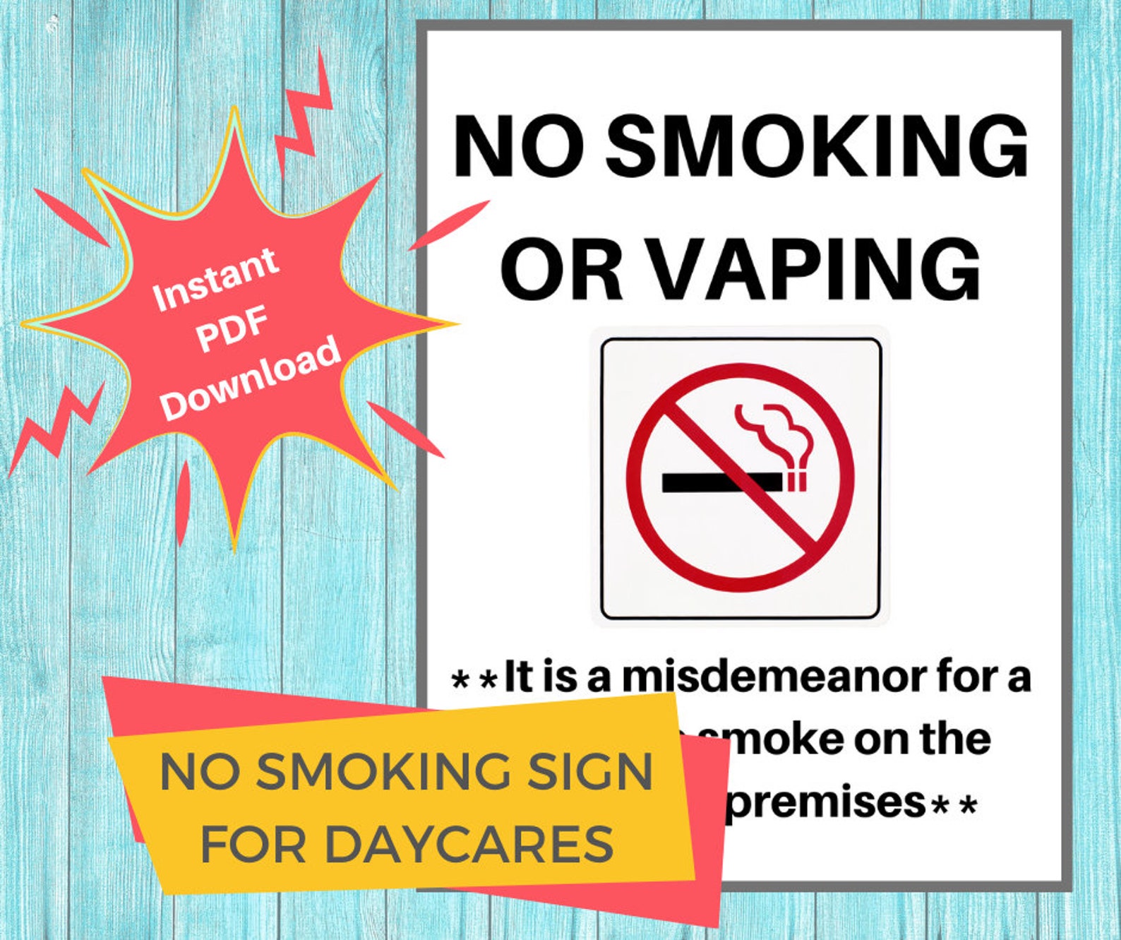 NO SMOKING SIGN- Daycare Printable No Smoking Poster / No Smoking on ...