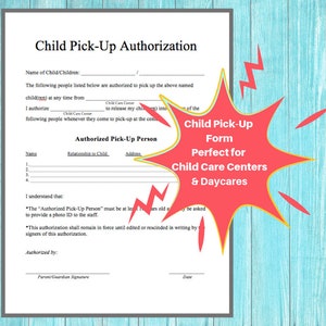 Child Pick-up Authorization Form: Daycare Printable (word Document) - Etsy