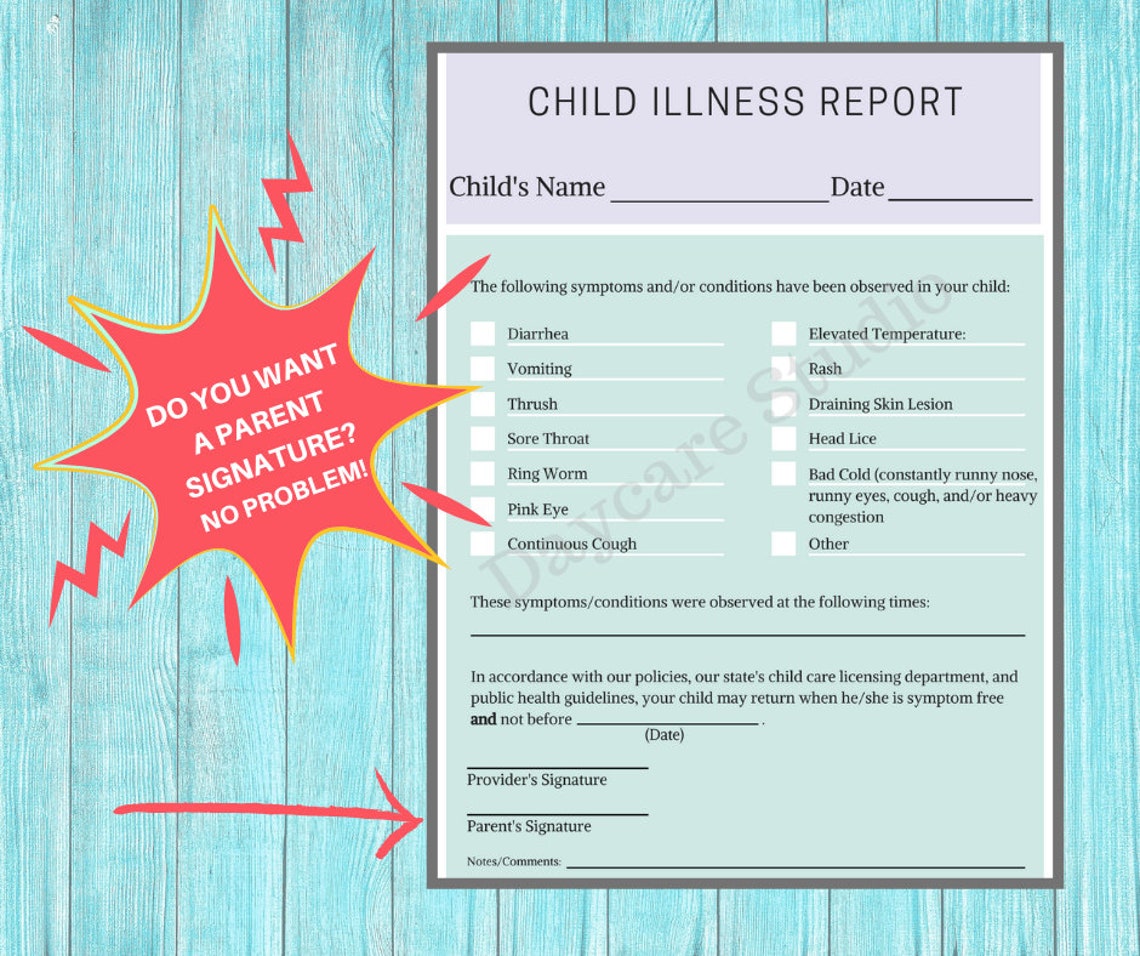 Child Illness Report: Daycare/preschool Symptom Form (printable PDF) - Etsy
