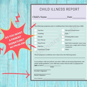 Child Illness Report: Daycare/preschool Symptom Form (printable PDF) - Etsy