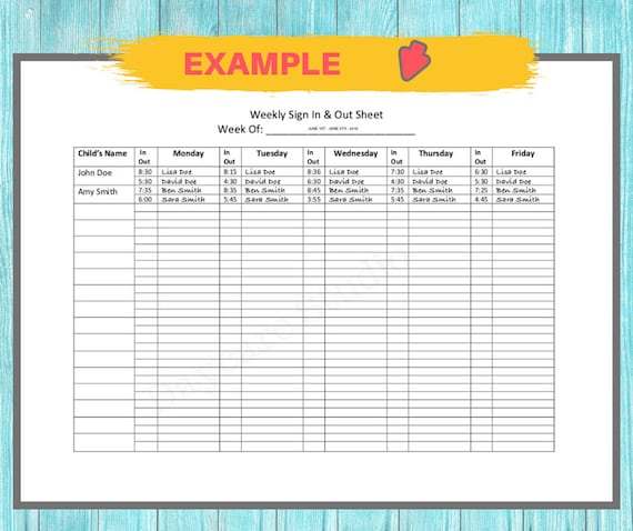 Log Sheet For Day Care