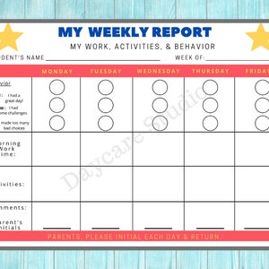 Preschool Weekly Report: Daycare Parent Communication (PDF Printable ...