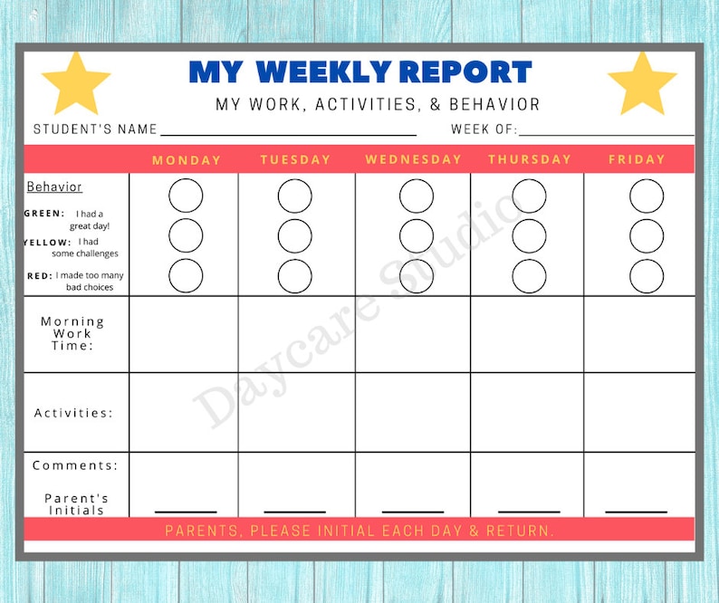 Preschool Weekly Report: Daycare Parent Communication (PDF Printable ...