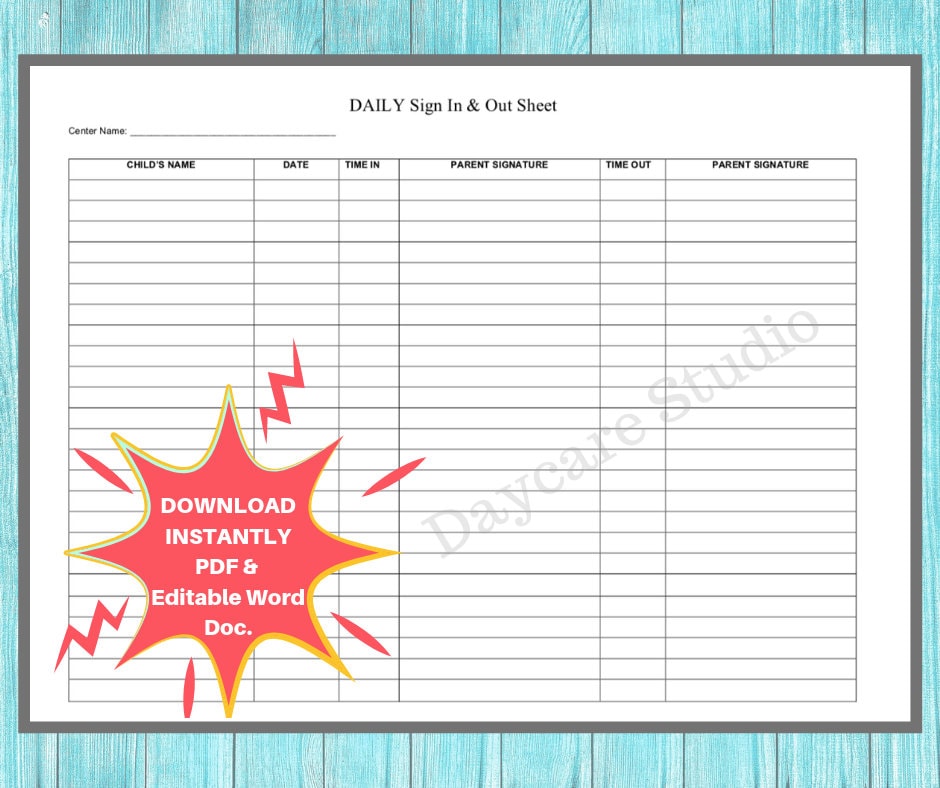 SIGN IN/OUT Log Daycare Printable Daily and Weekly Sign in - Etsy