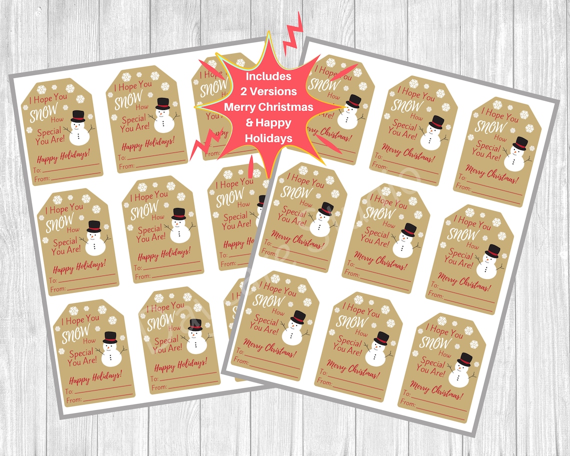Christmas Gift Tags Printable / Holiday Snowman Gift Tags / Cookie and ...