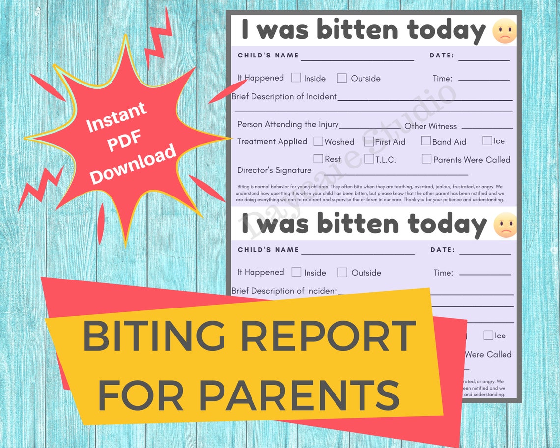 BITING REPORT Daycare Printable Child Incident Report /preschool ...