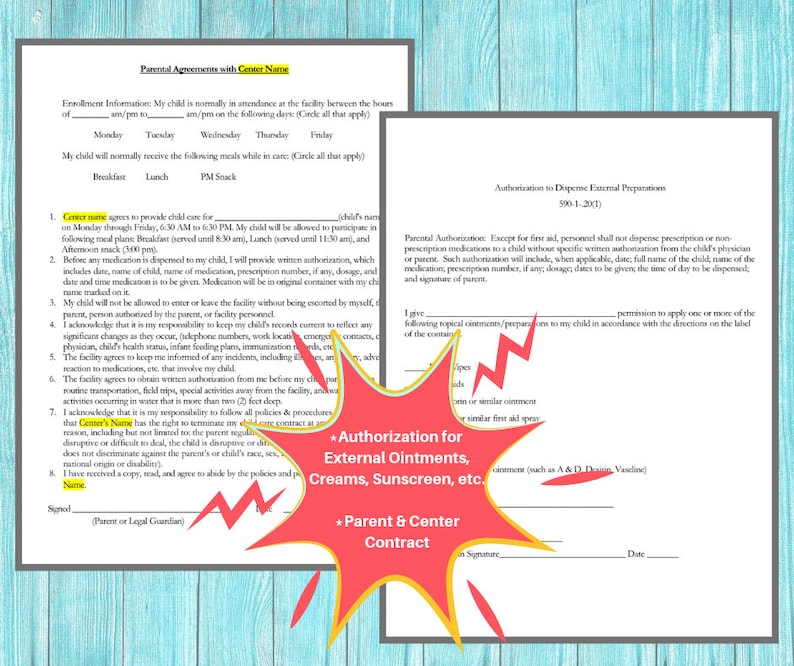 Daycare Enrollment Forms: Childcare Center Contract (editable Word ...