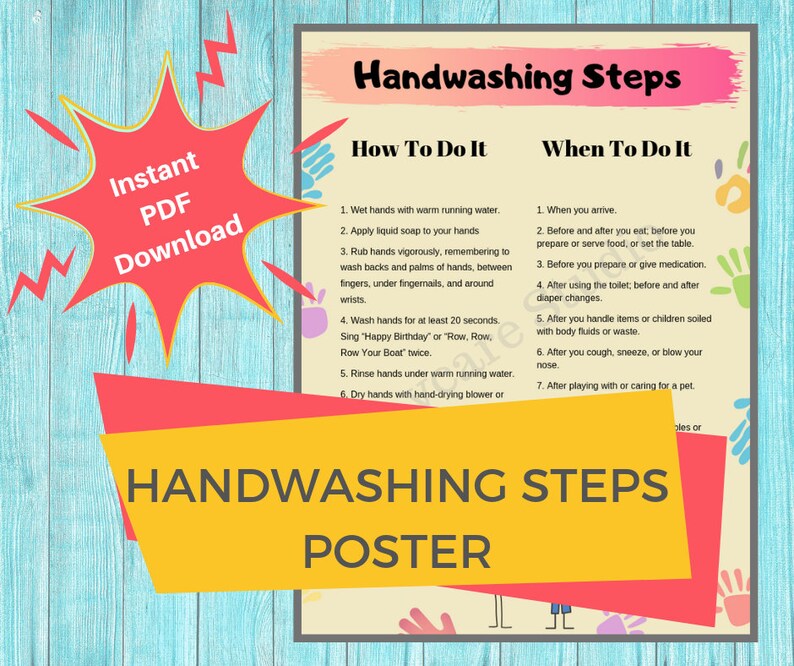 Handwashing Steps Poster: Daycare & Childcare Guide (PDF Download) - Etsy