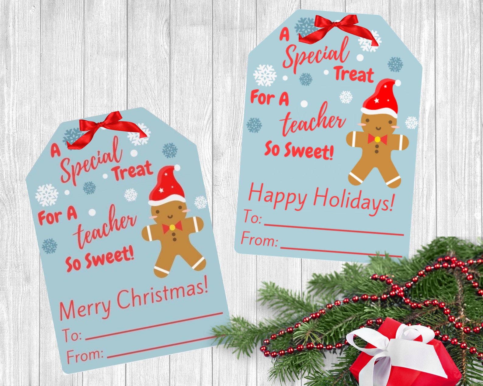 TEACHER GIFT TAGS / Printable Christmas Gingerbread Gift Tags for ...