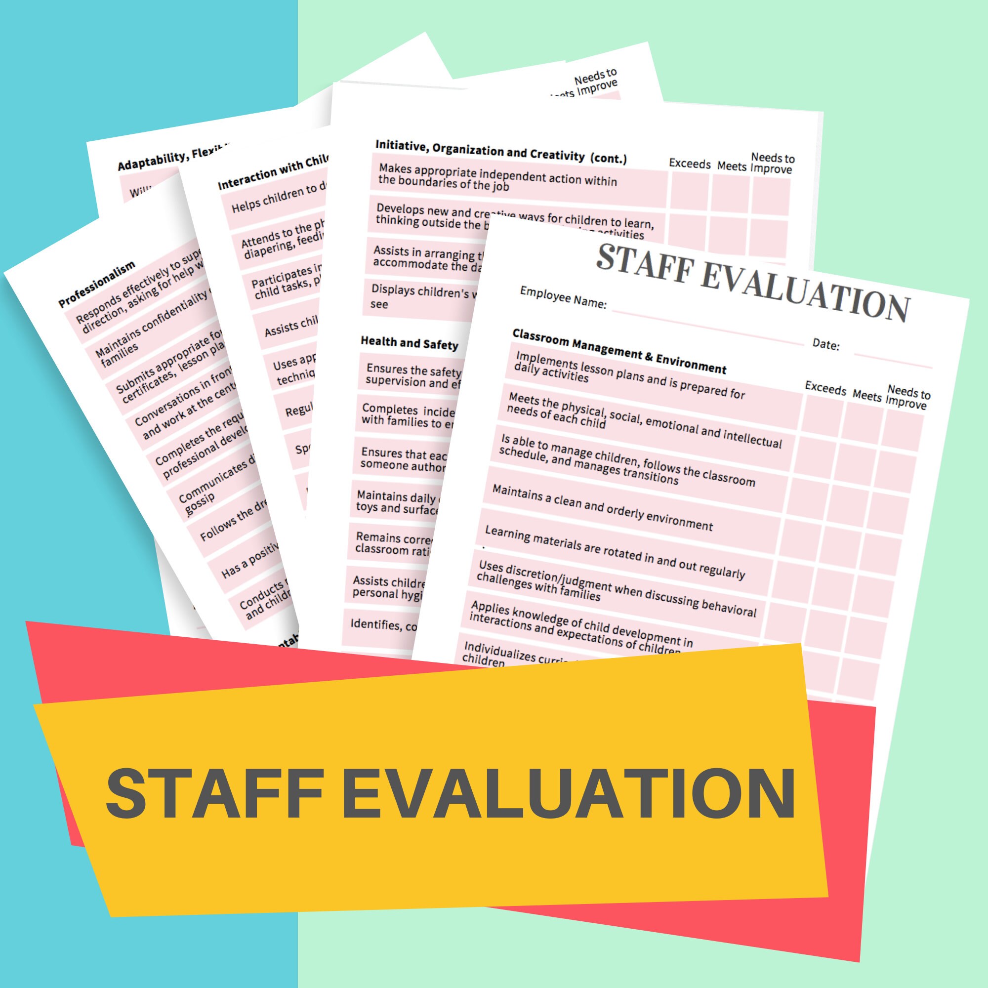 Childcare Staff Evaluation Forms: Printable Employee Review (PDF) - Etsy