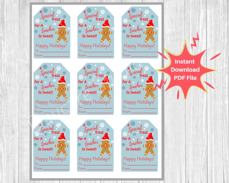 TEACHER GIFT TAGS / Printable Christmas Gingerbread Gift Tags for ...