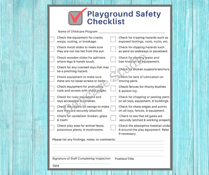 Daycare Playground Safety Checklist & Guidelines (printable PDF) - Etsy