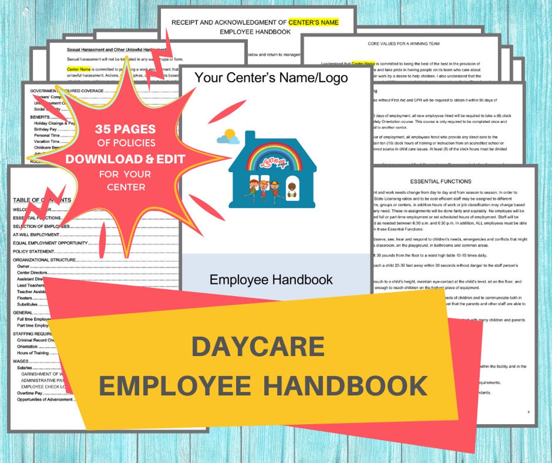 DAYCARE EMPLOYEE HANDBOOK/ Childcare Center Printable Daycare Forms ...