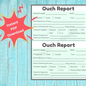 Child Incident Report: Daycare Ouch Report (PDF Printable) - Etsy
