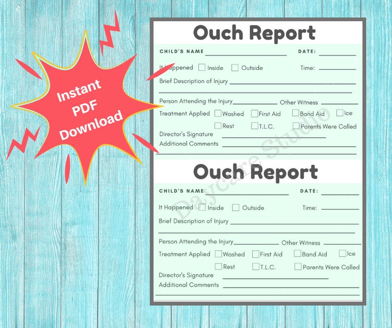 Child Incident Report: Daycare Ouch Report (PDF Printable) - Etsy