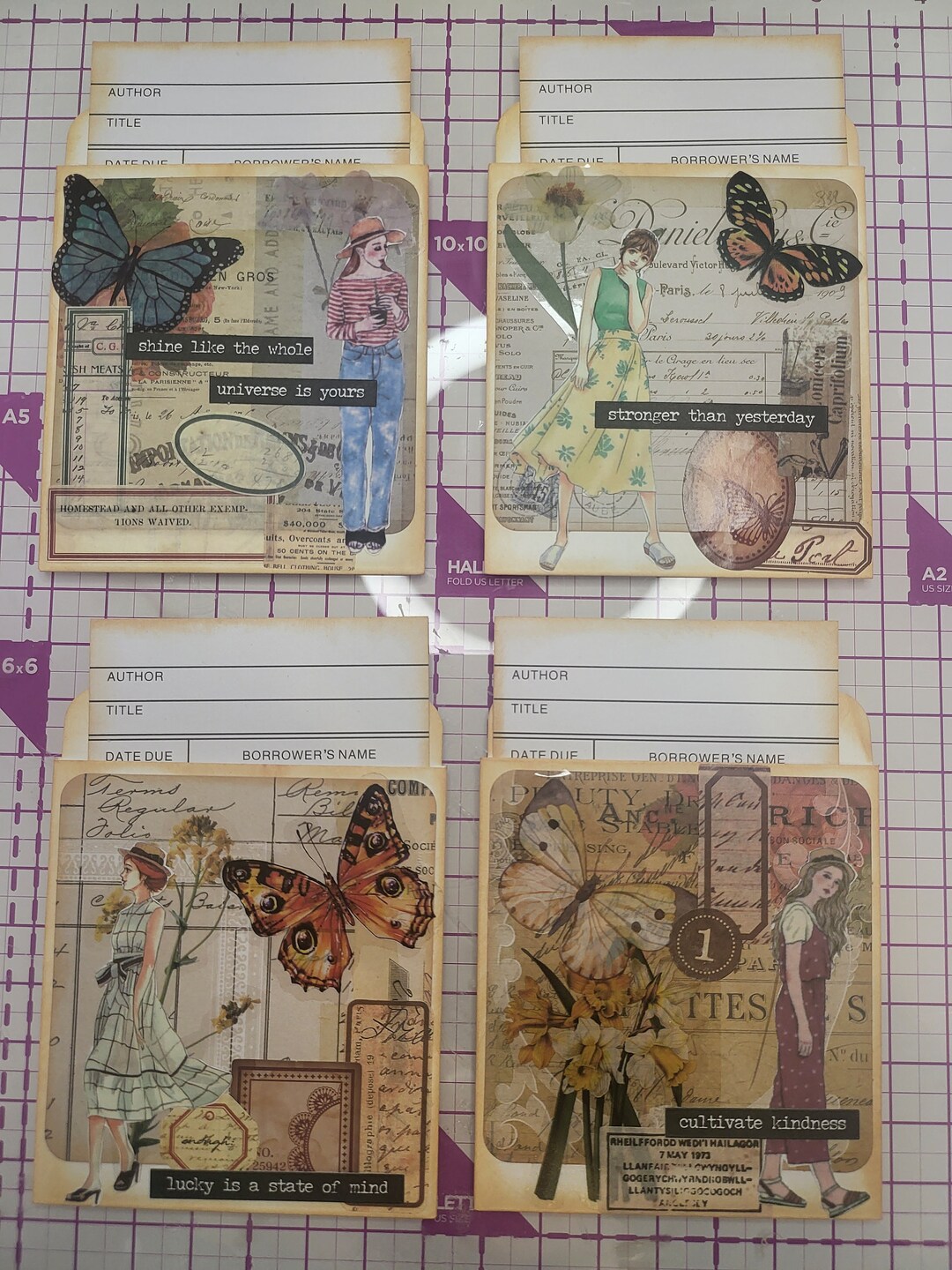 Set of 4 Handmade Vintage Themed Library Cards & Pockets Journals ...
