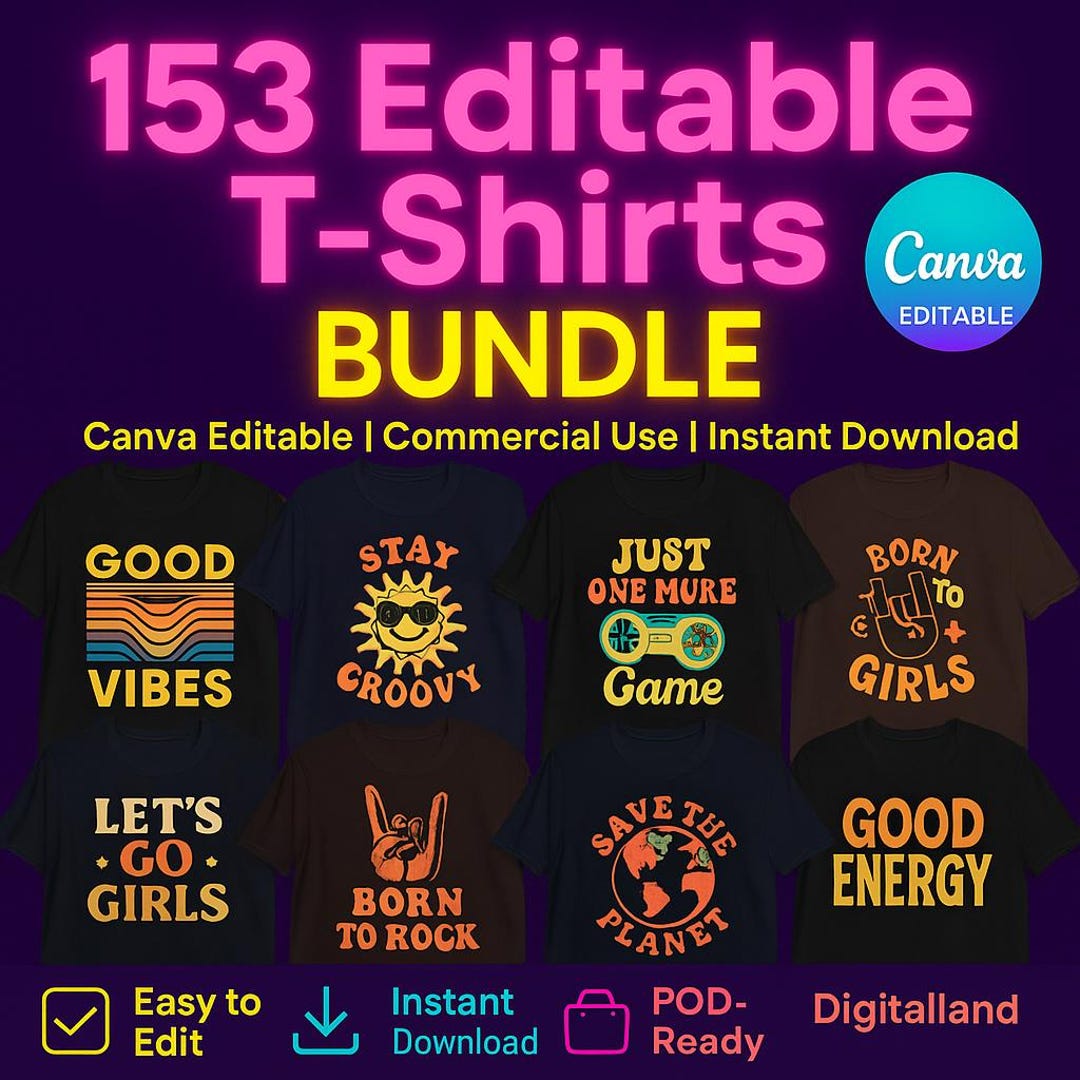 Editable T-shirt Designs Bundle: 153 Canva Templates, Commercial Use ...