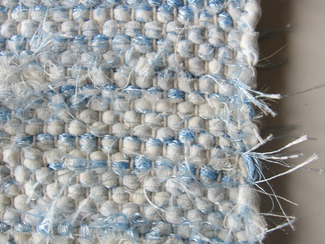 Handwoven Table Runner in Blue and White With Fun Fuzzy Blue Eyelash ...