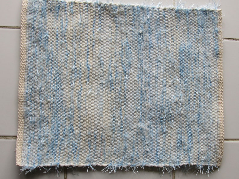 Handwoven Table Runner in Blue and White With Fun Fuzzy Blue Eyelash ...