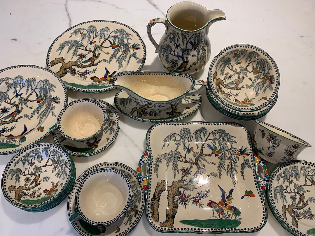 Ashworth Brothers Koro Pattern China smooth Green Trim - Etsy UK