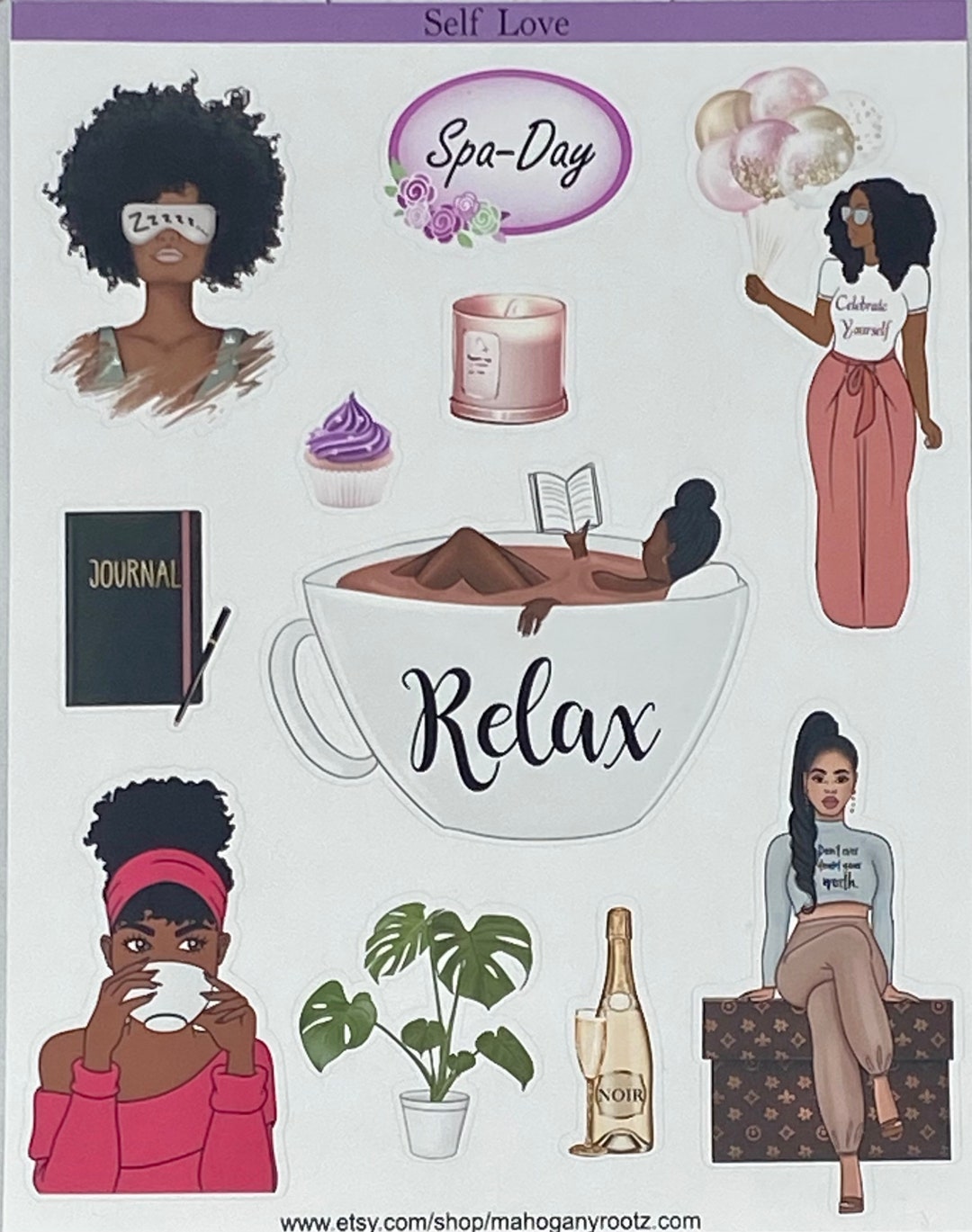 Self-care Stickers Bundle self-love African American Stickers black ...