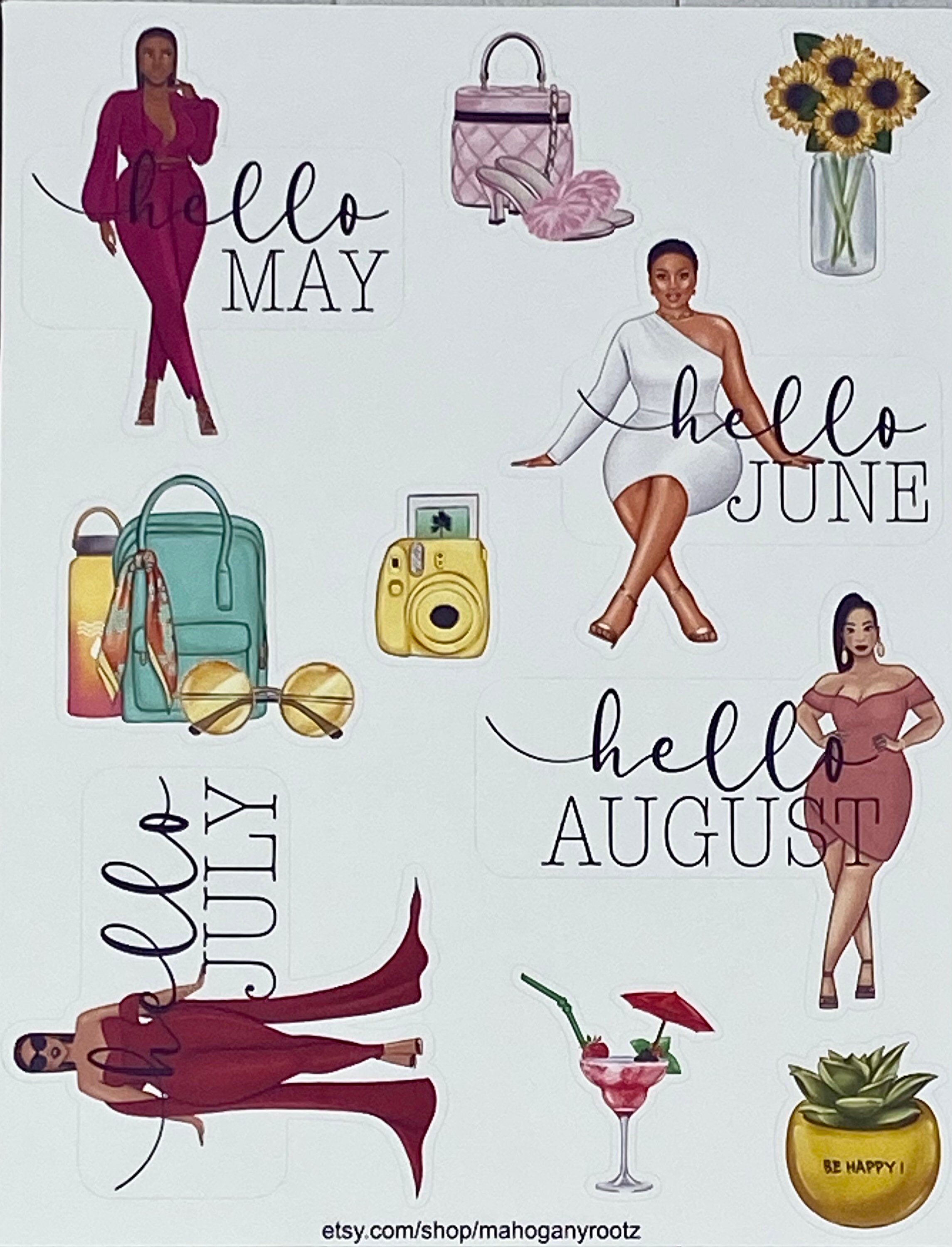 African American Hello Months Stickerscurvy Girl - Etsy