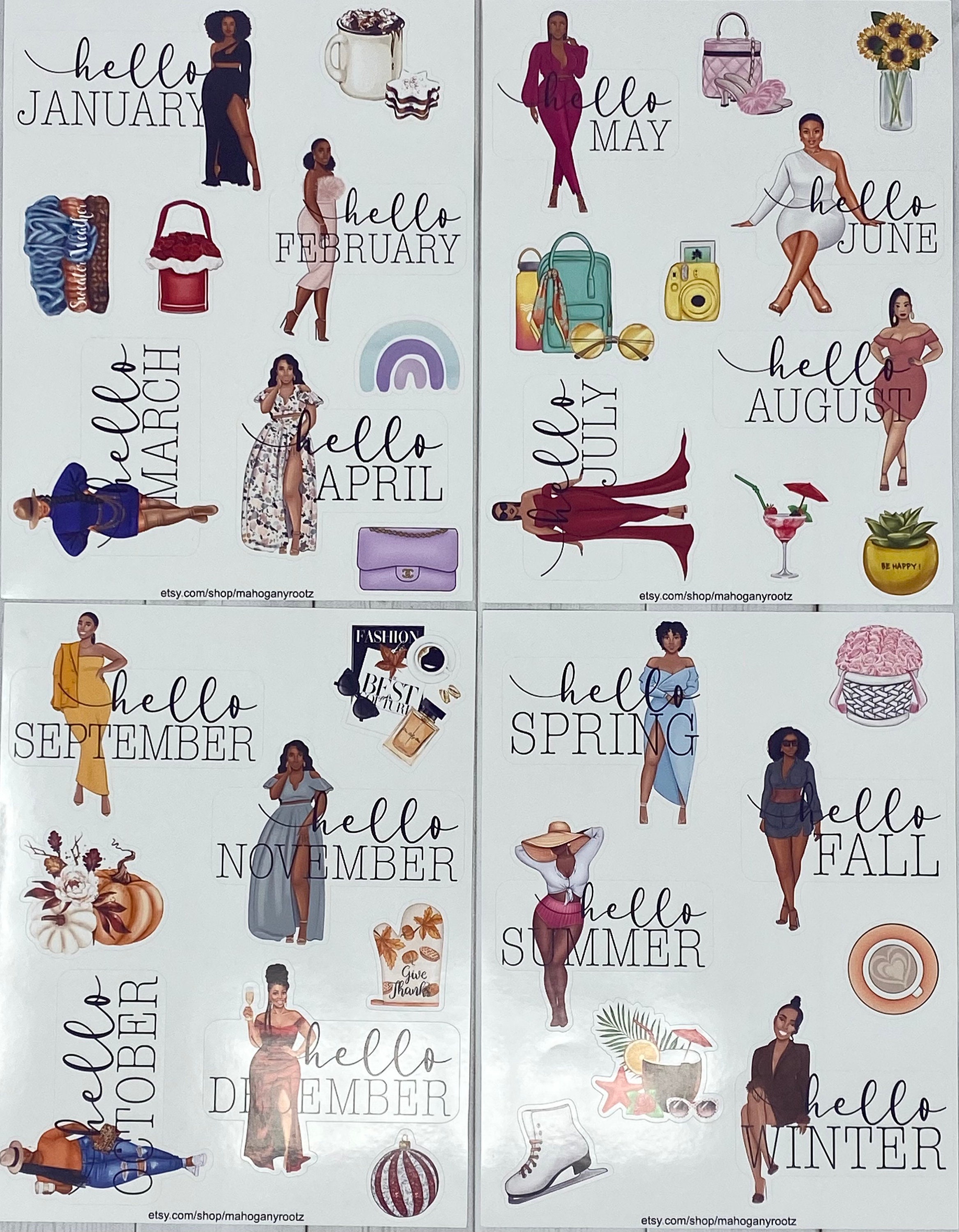 African American Hello Months Stickerscurvy Girl - Etsy
